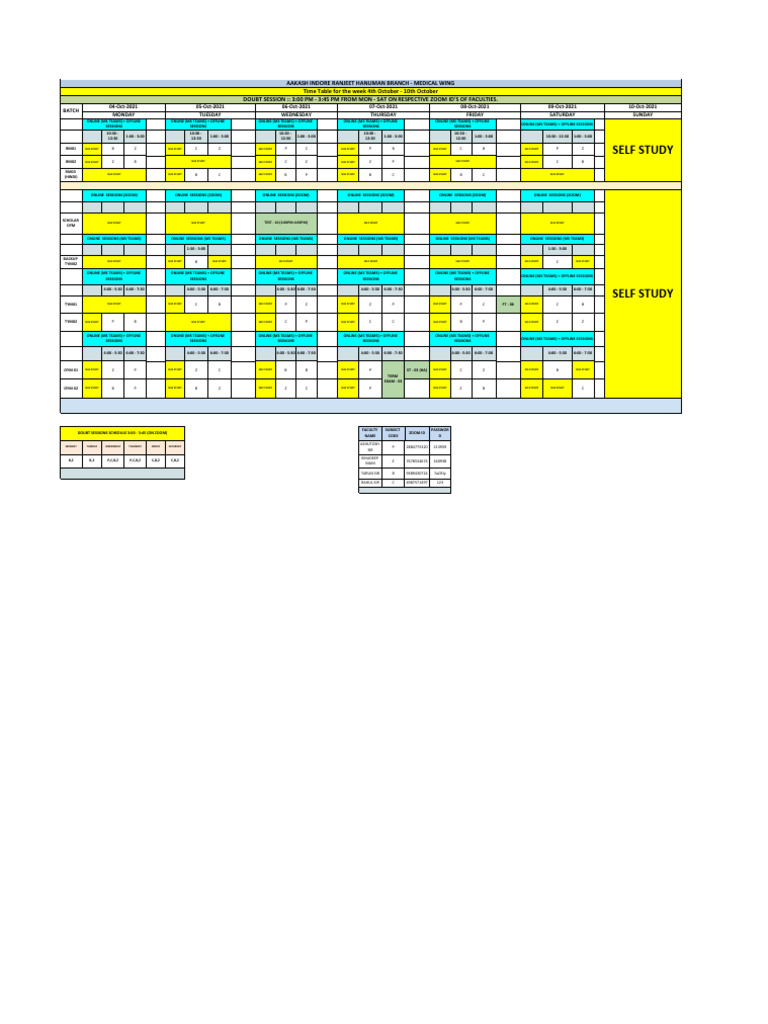 TIME TABLE 4th October, 2021 - 10th October, 2021 | PDF