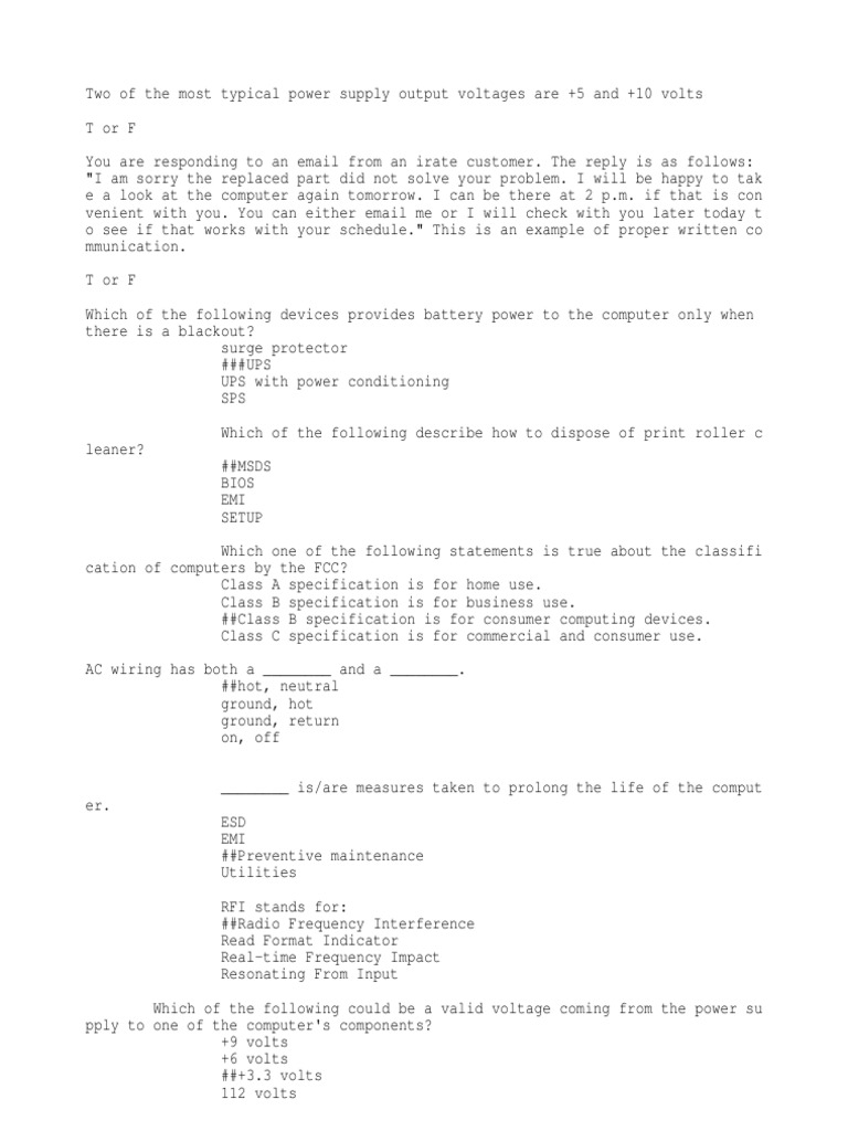 CS220 Questions Exam 1 | PDF | Power Supply | Amplifier