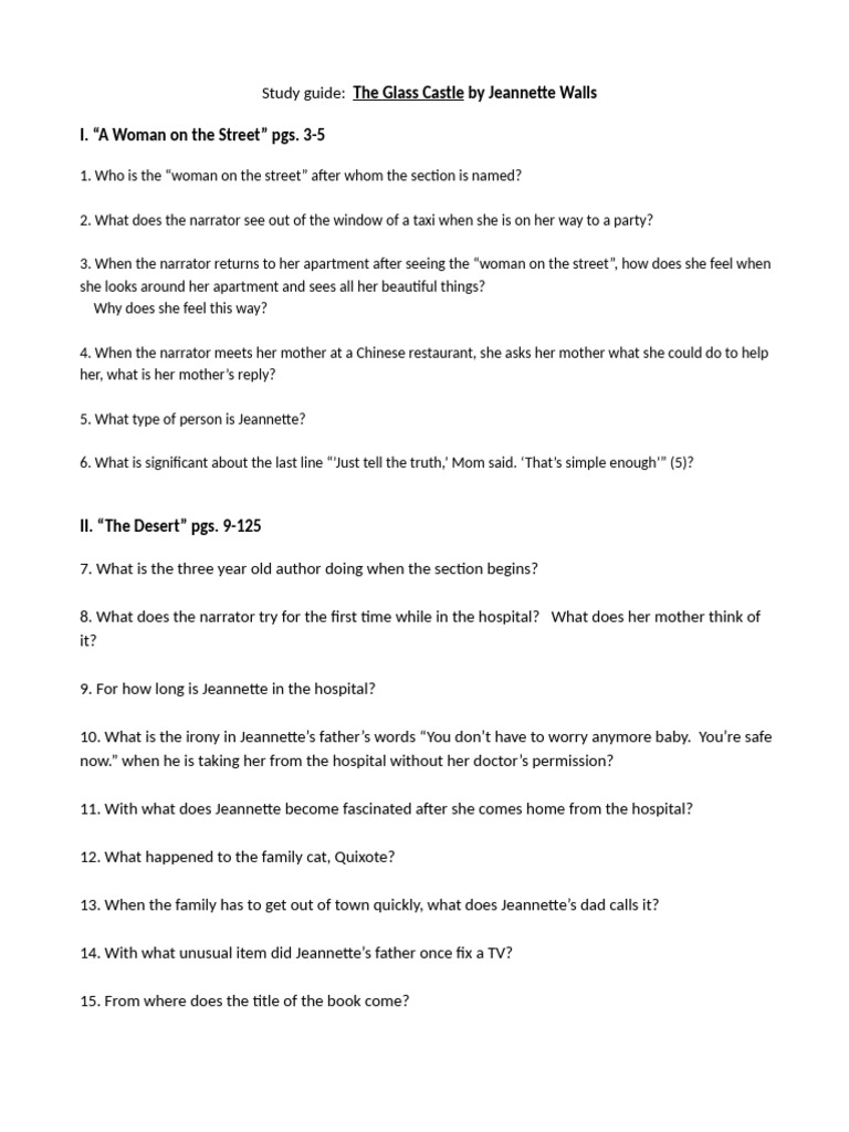 Study Guide The Glass Castle by Jeannette Walls | PDF
