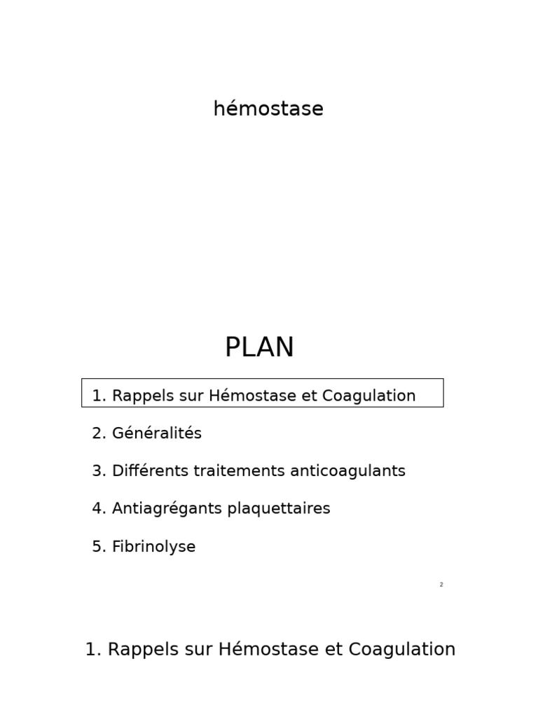 Hémostase : Mécanismes et Traitements | PDF | Coagulation | Hémostasie