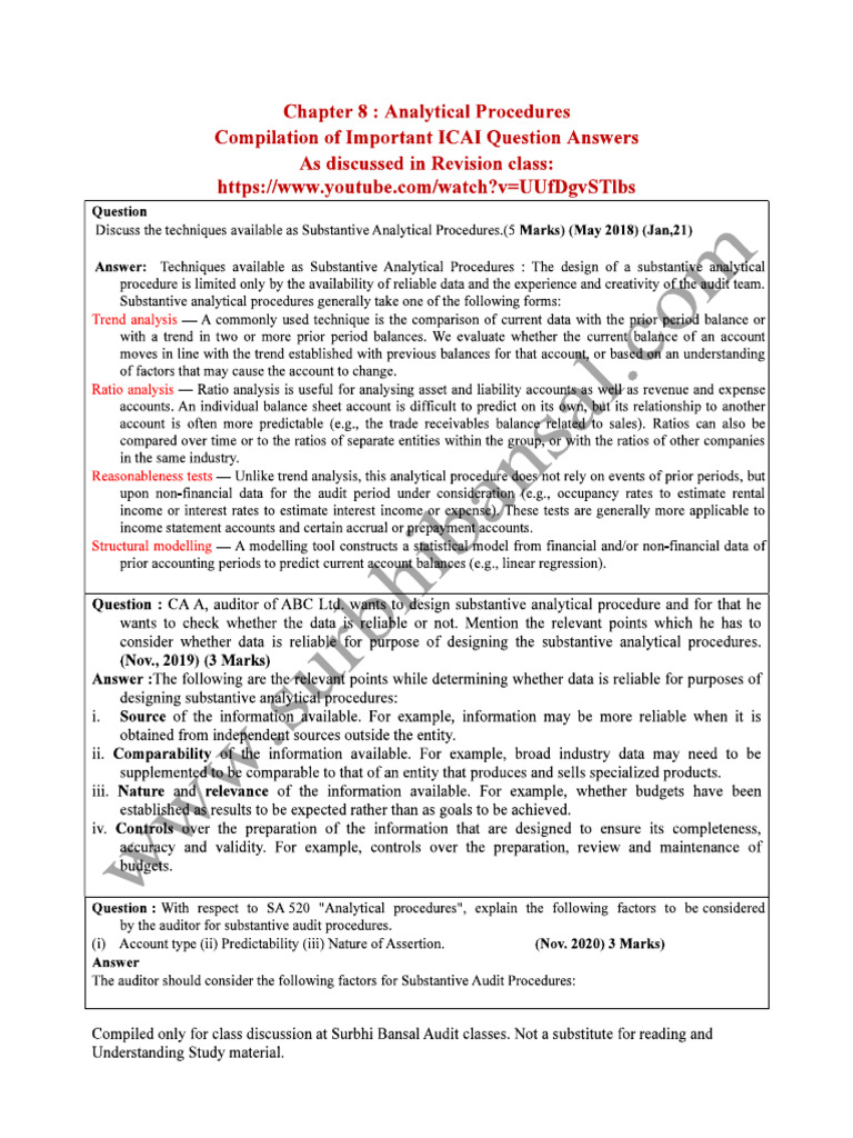 Analytical Procedures Question Answers | PDF