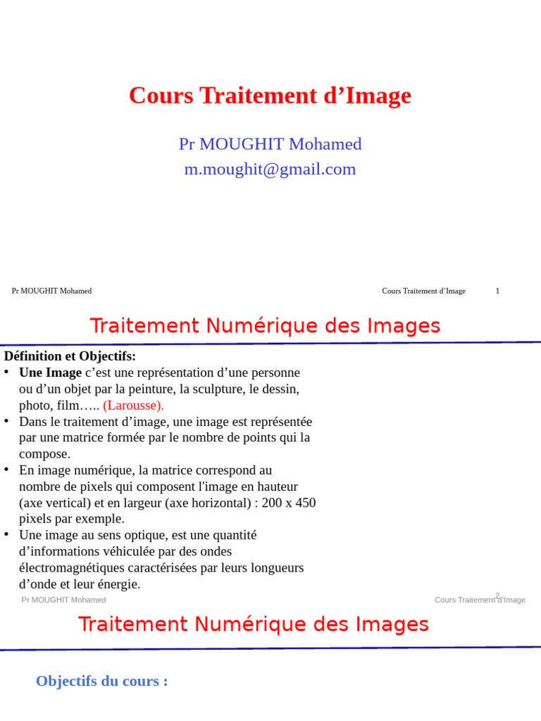 Cours Traitement Image - v2 | PDF | Image numérique | Compression de données
