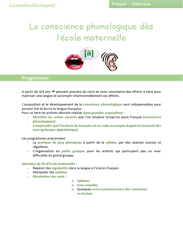 Conscience phonologique en maternelle | PDF | Syllabe | Phonologie