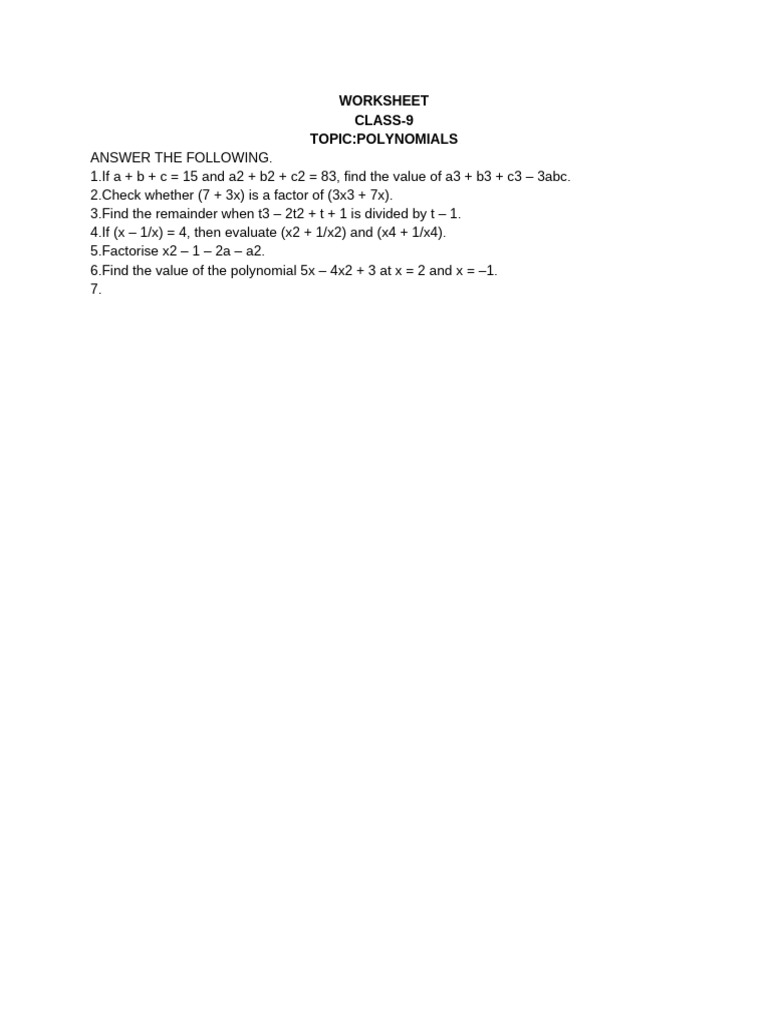 Class 9worksheet | PDF