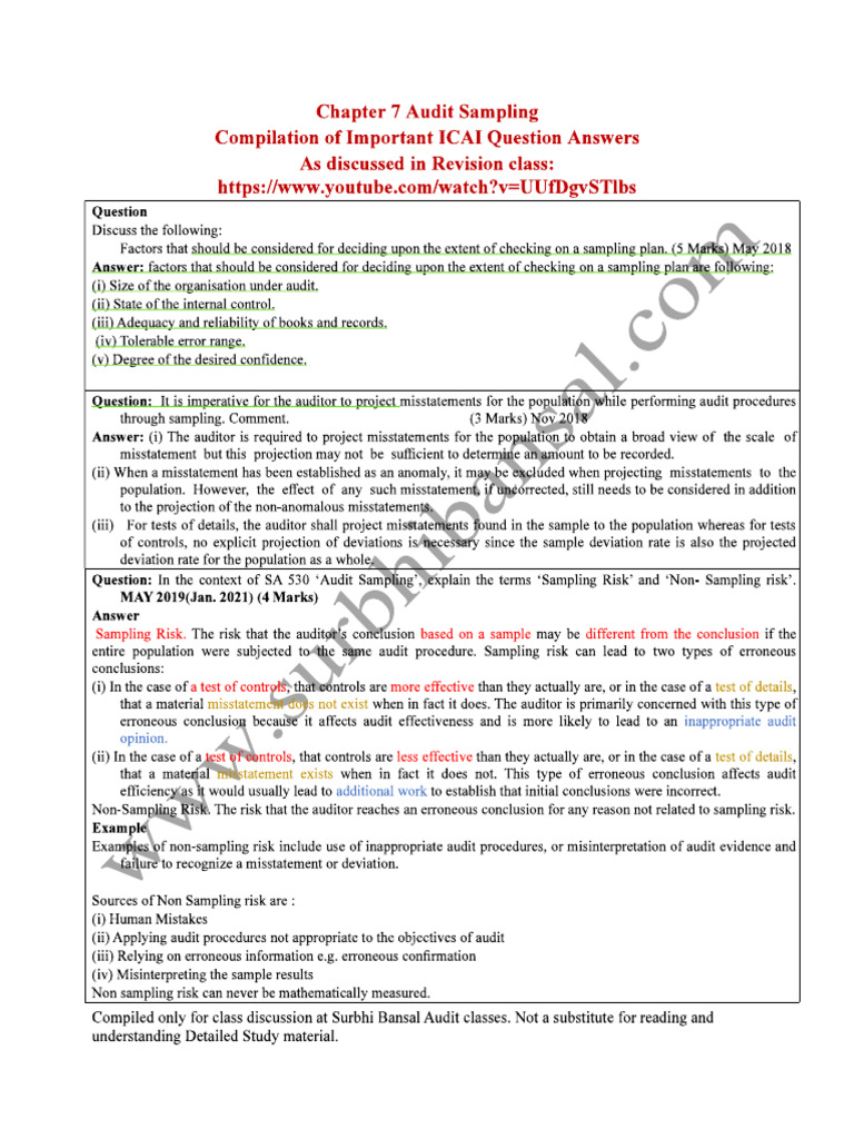 Audit Sampling Question Answers | PDF