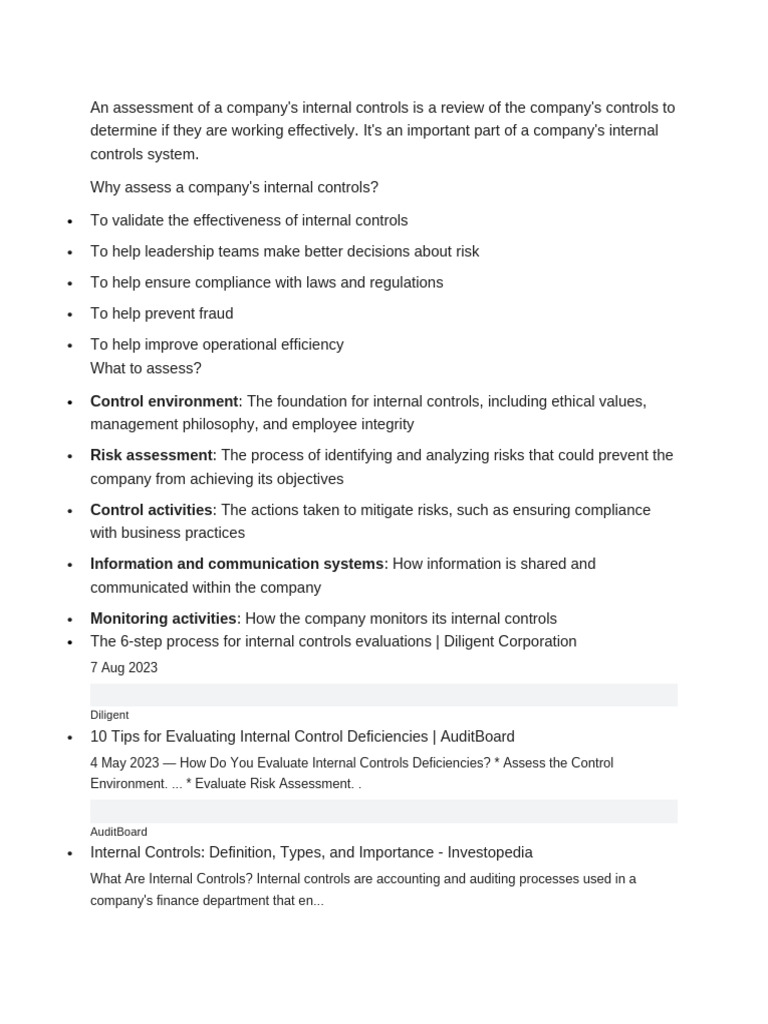 Internal Control Assessment | PDF | Internal Control | Audit
