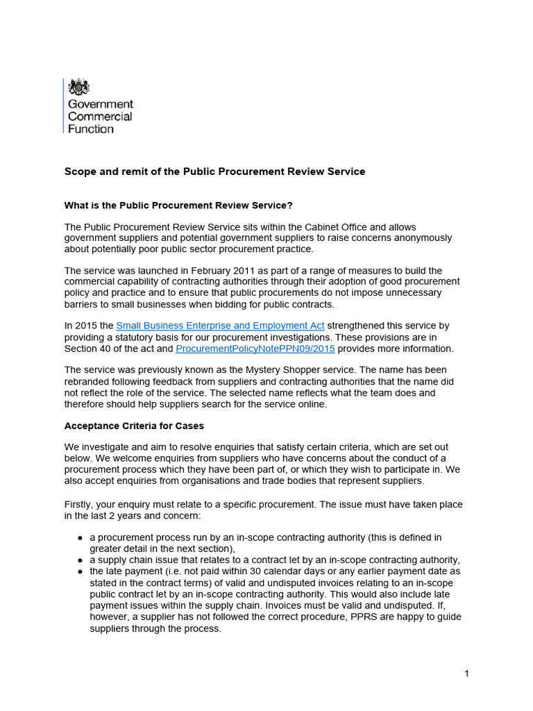 Public Procurement Review Service Scope | PDF | Procurement | Freedom ...