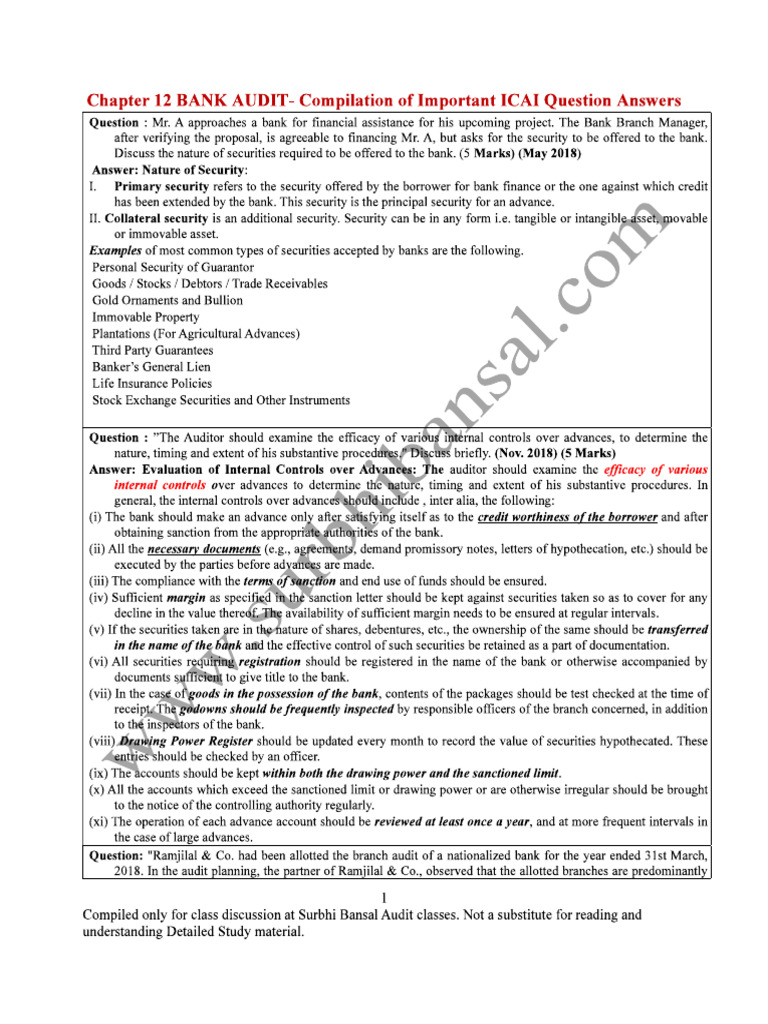Bank Audit Question Answers | PDF