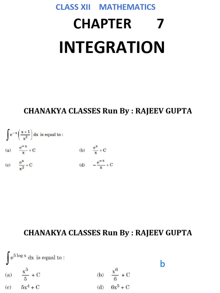 Class XII INTEGRATION Most Important Questions For 2023-24 | PDF