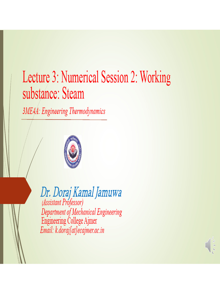 Lecture 3 Numerical Session 2-Working substance-steam | PDF