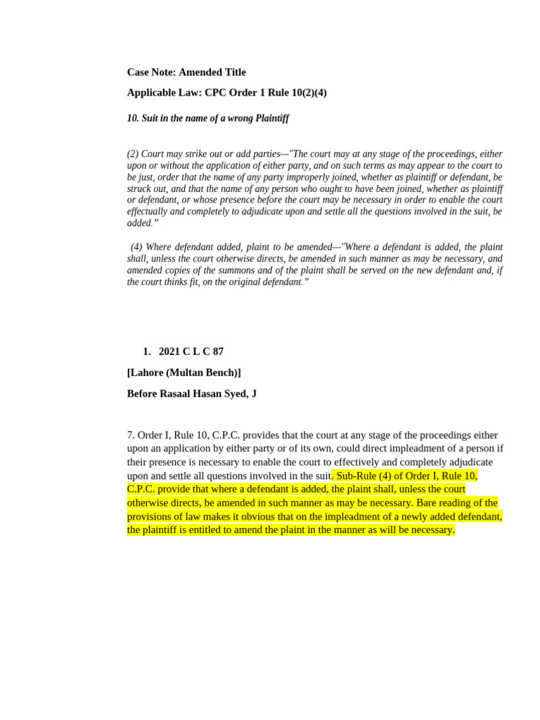 Case Note Amended Title | PDF | Lawsuit | Intervention (Law)