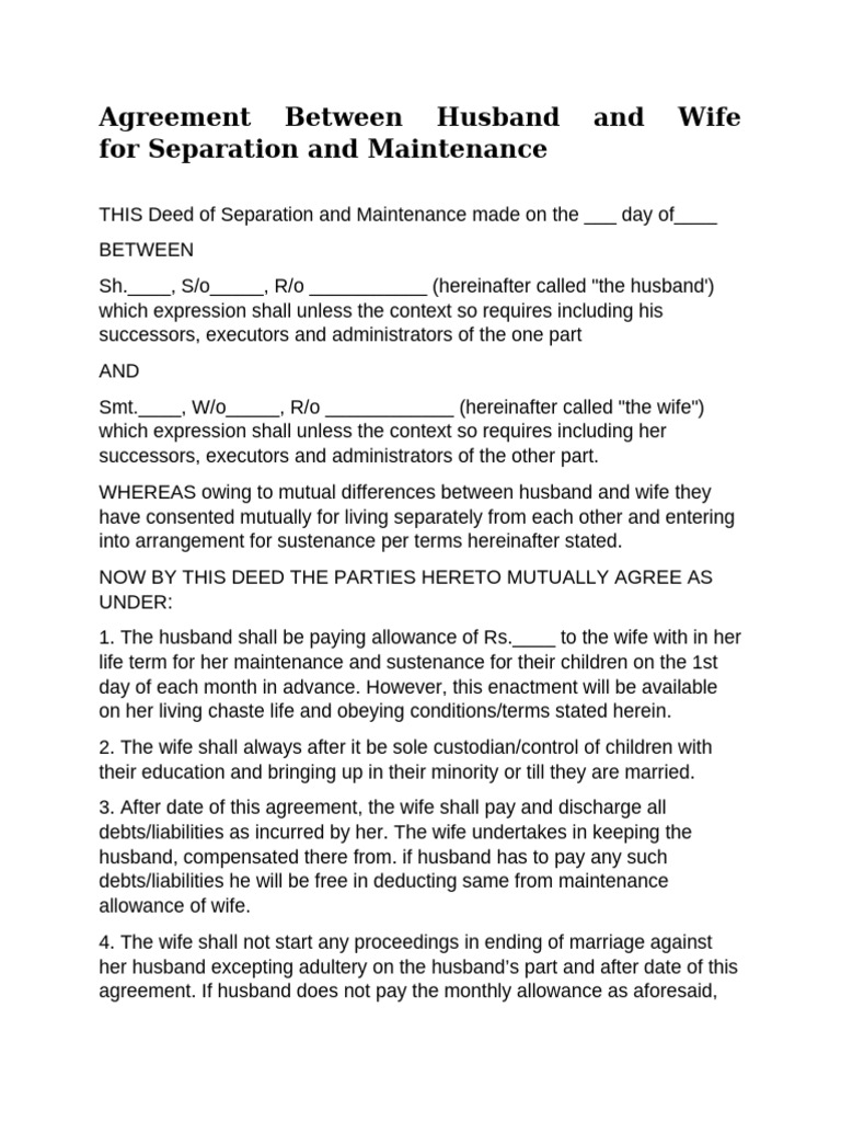 Agreement Between Husband and Wife For | PDF