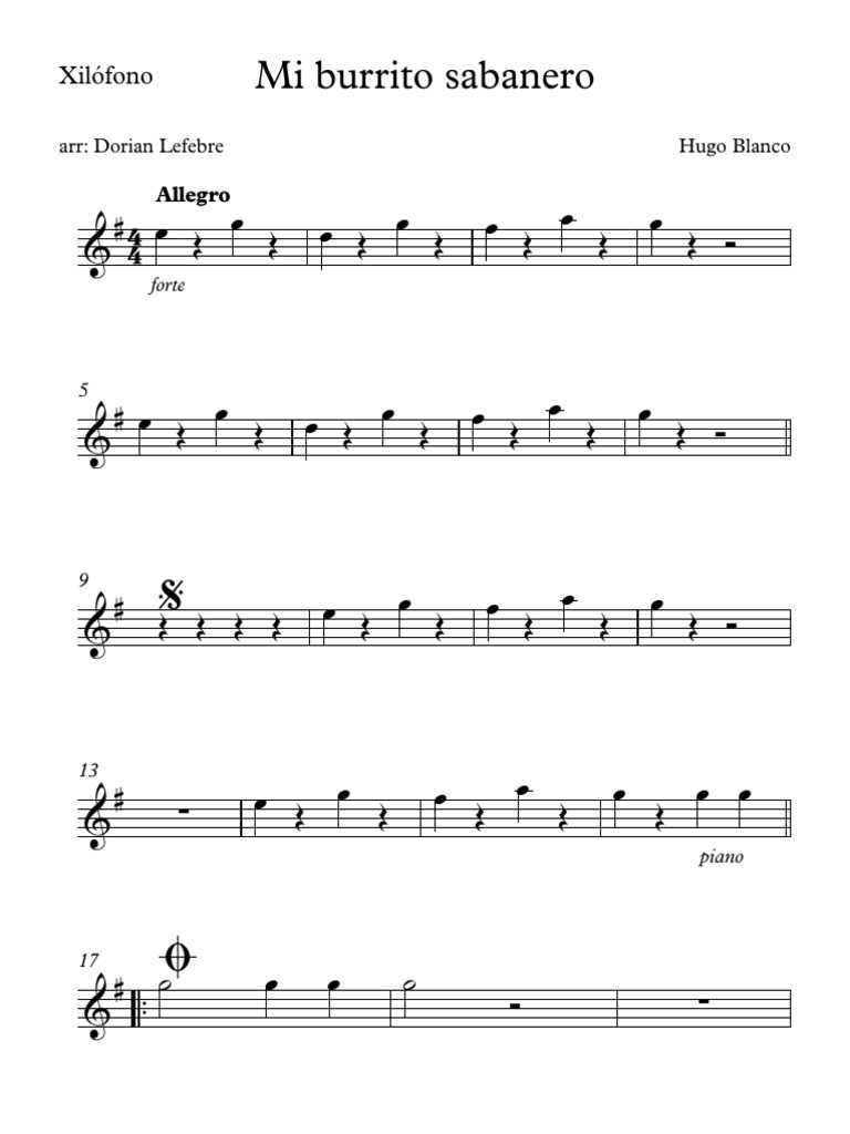 Mi Burrito Sabanero Xilófono | PDF