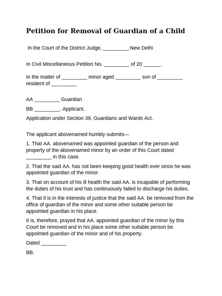 Petition to Remove Child's Guardian | PDF