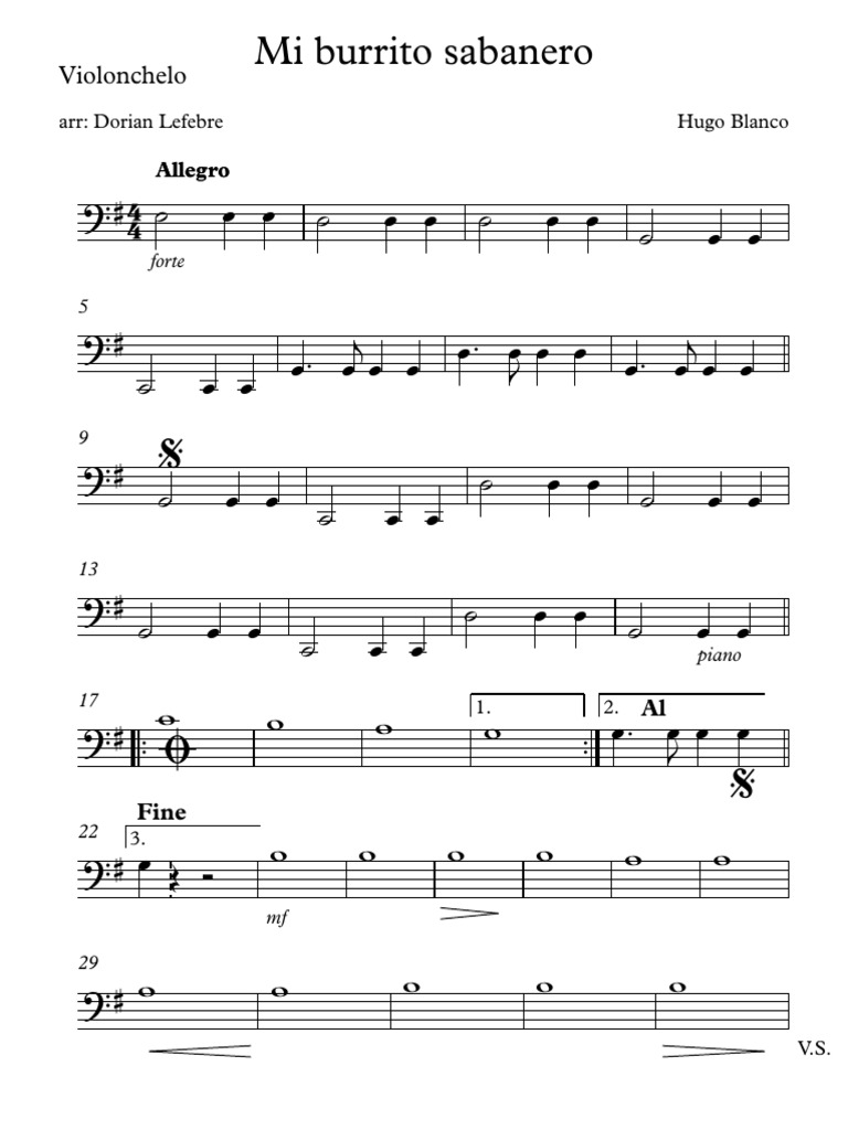 Mi Burrito Sabanero Violoncello | PDF