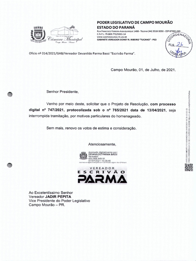 Oficio 014-2021 - Parma - Parecer Despacho PR 03 | PDF