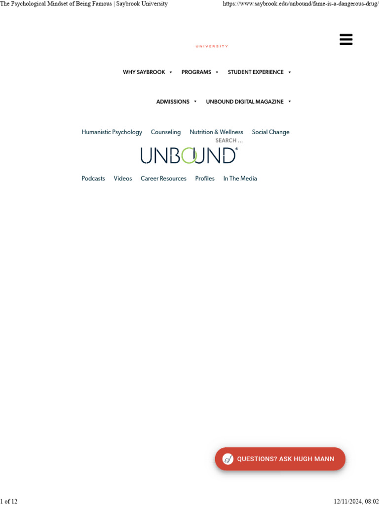 The Psychological Mindset of Being Famous - Saybrook University | PDF ...