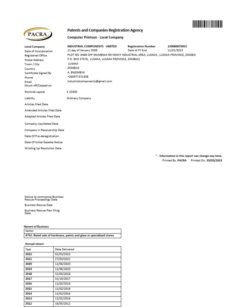 PACRA-253200 3-2023 Certificate | PDF | Insolvency | Liquidation