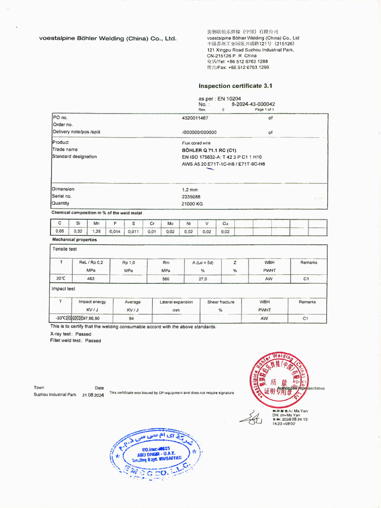 Welding Rod Inspection Certificate | PDF