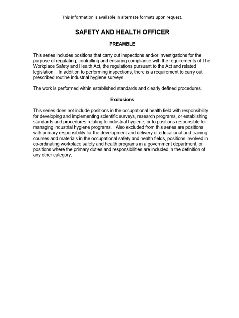Safety and Health Officer | PDF | Occupational Safety And Health ...
