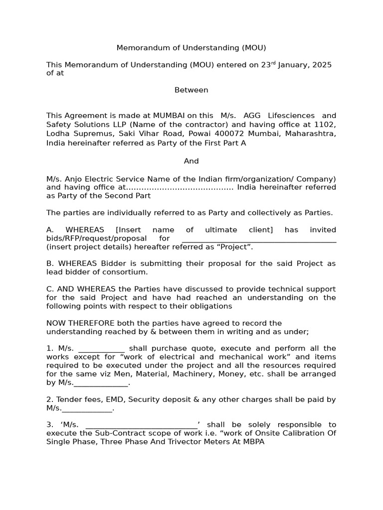 MOU for Project Collaboration in Mumbai | PDF