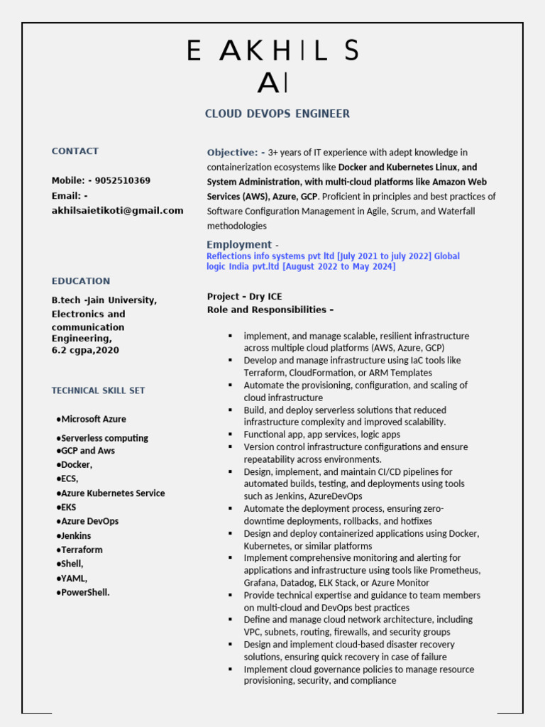 E _Akhil_Sai_Cloud_Devops_Engineer | PDF | Cloud Computing | Microsoft Azure