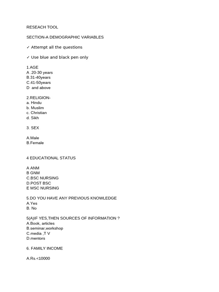 Demographic and Ssi Releted Question | PDF