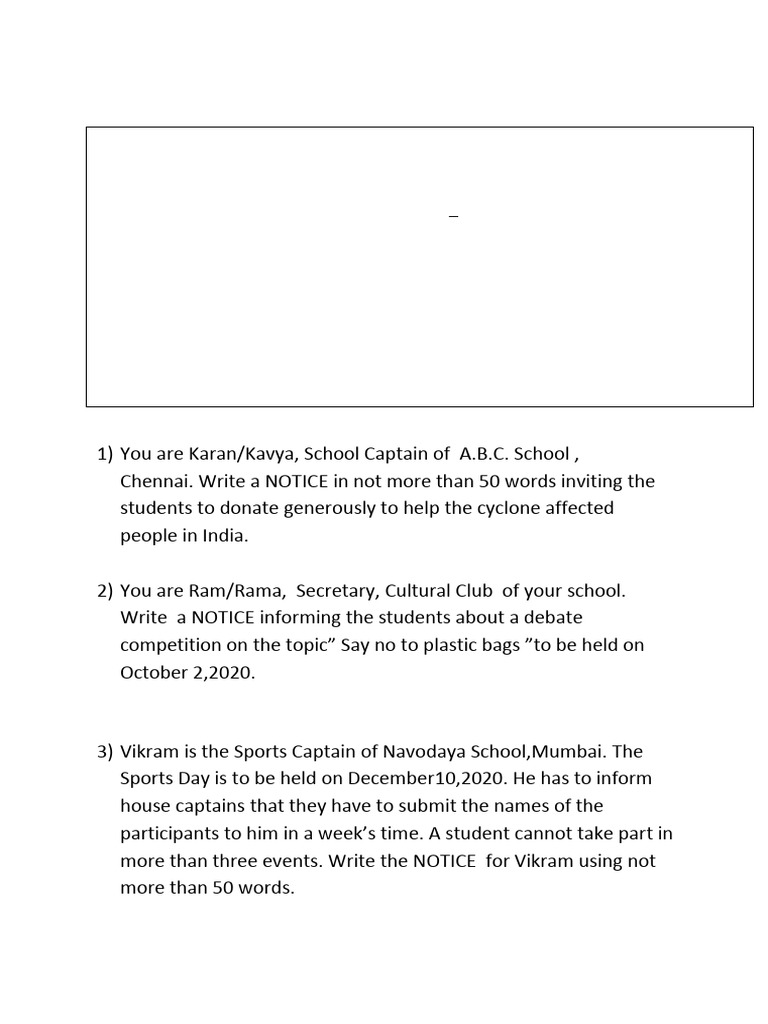 Vi Eng M01 Notice Writing Worksheet | PDF