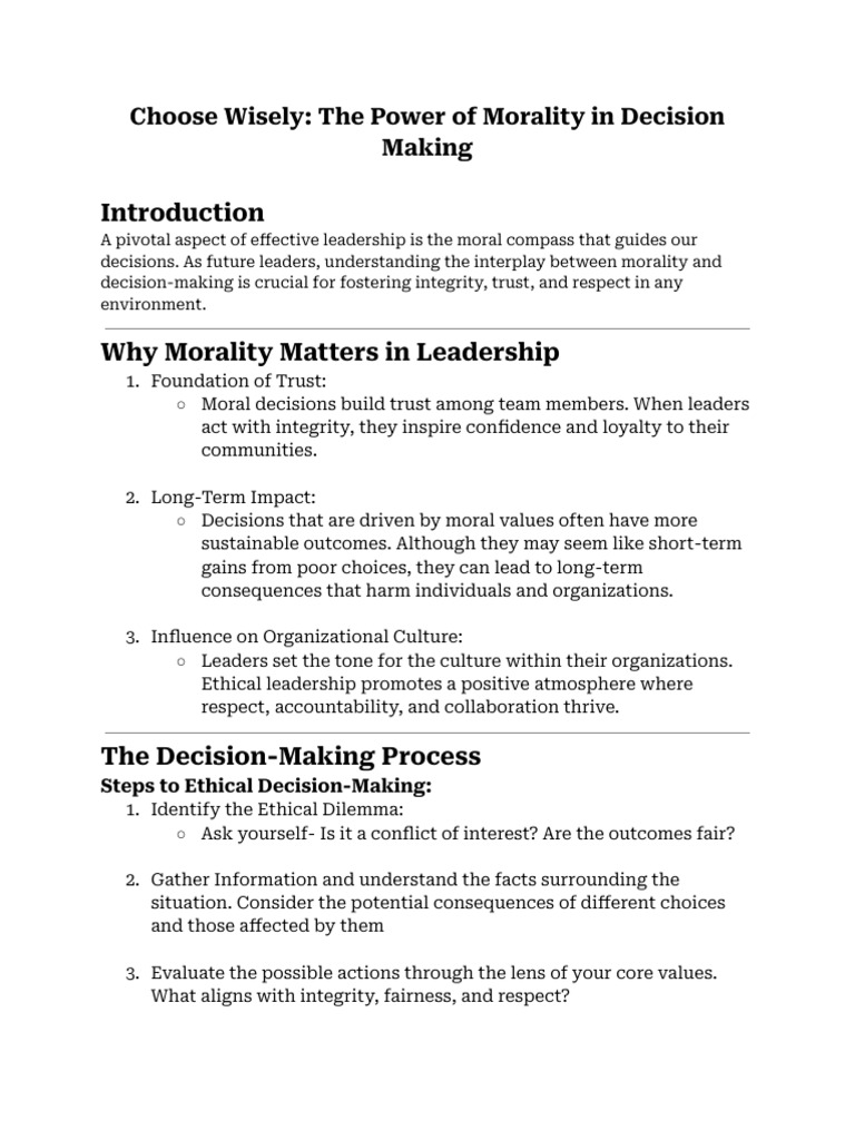 Choose Wisely - The Power of Morality in Decision Making | PDF | Morality | Decision Making