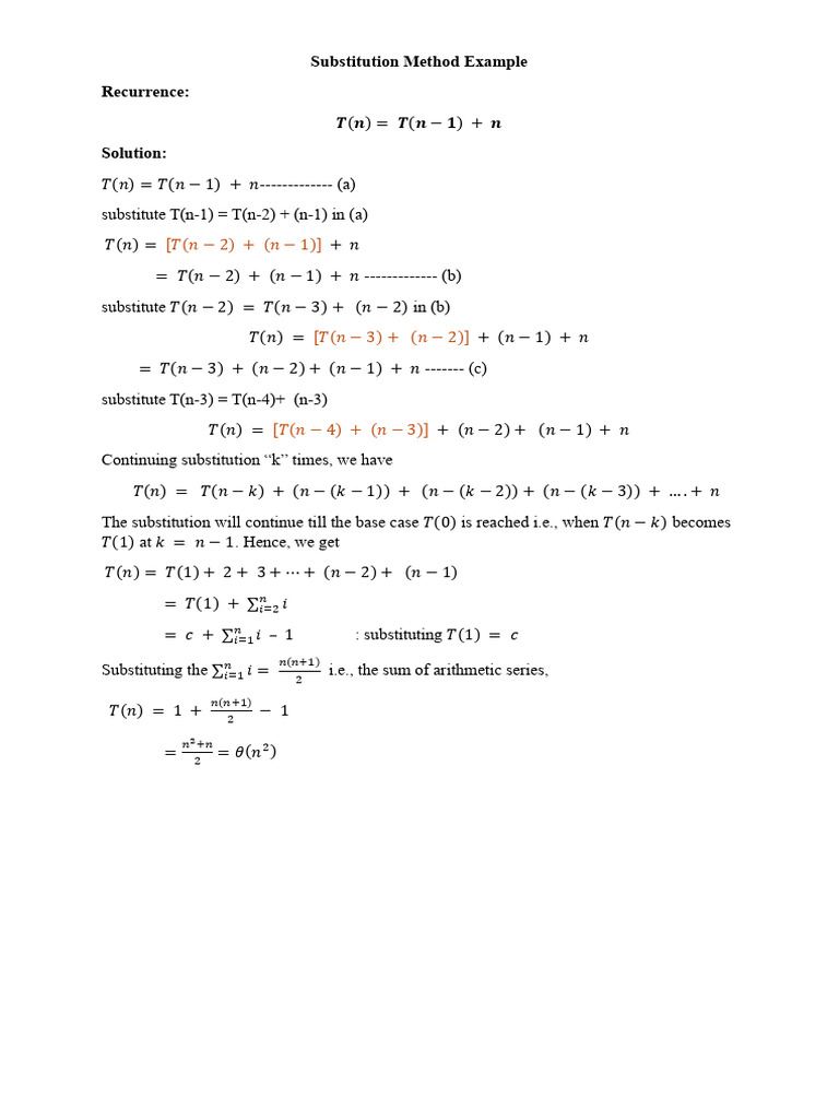 05c_Supplementary Example (Solving recurrence by Substitution) | PDF