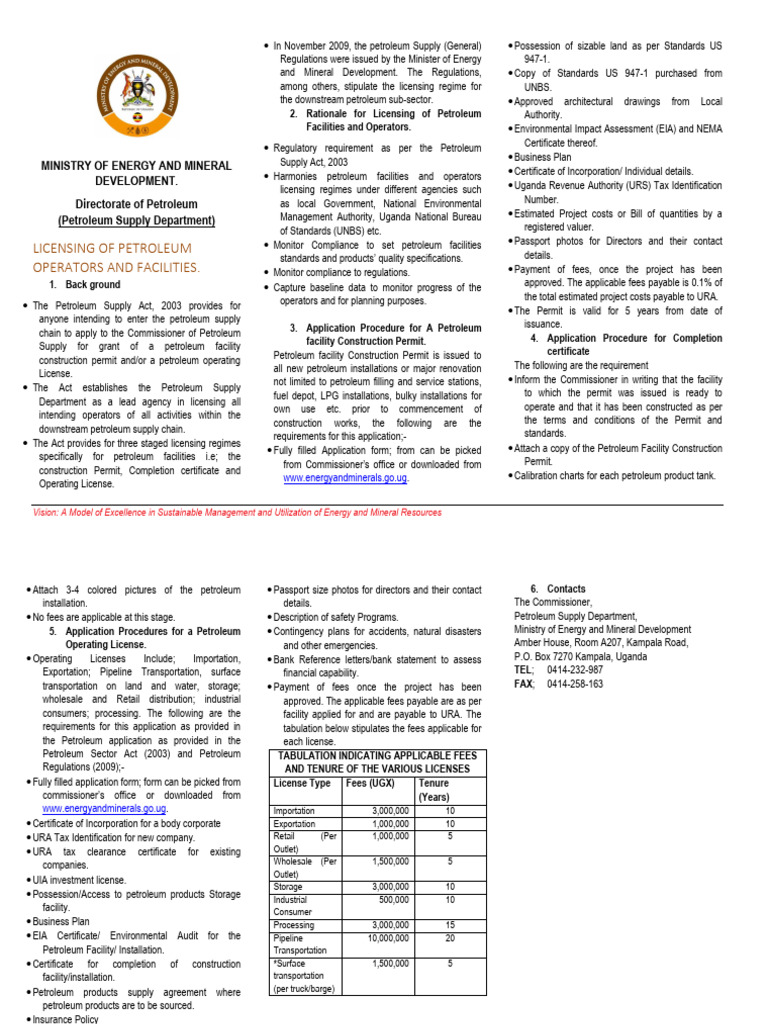 Licensing of Petroleum Operators and Facilities Brochure | PDF ...