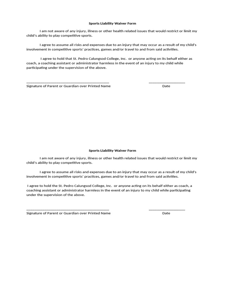 Sports Liability Waiver Form | PDF