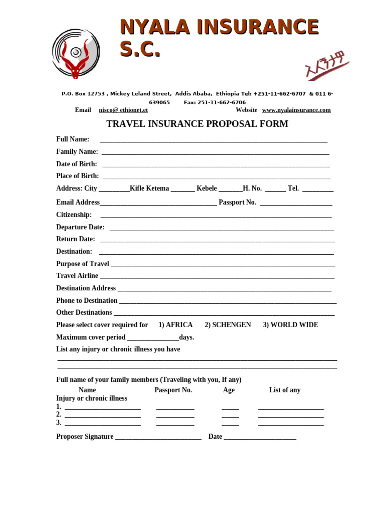 Travel insurance proposal | PDF