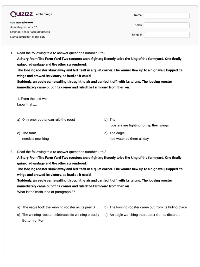 soal narrative text _ Quizizz | PDF