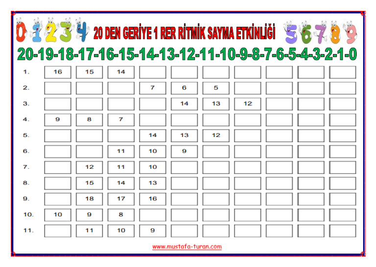 1120 Den Geriye 1 Rer Ritmik Sayma Etkinligi 12 | PDF