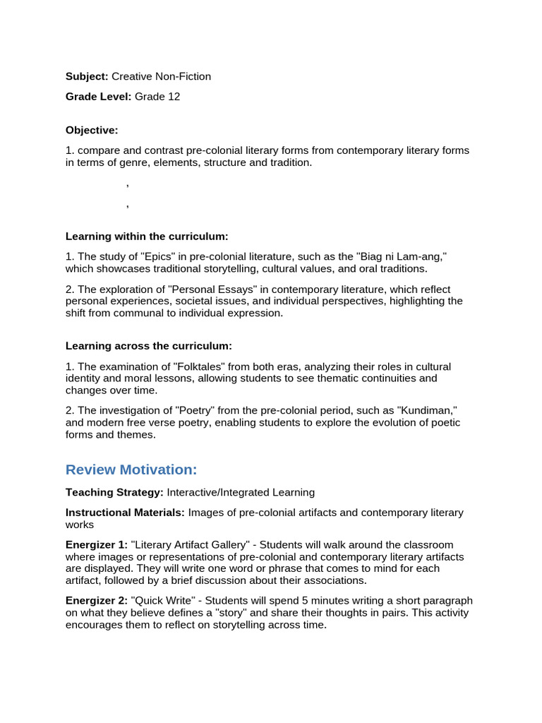 lesson_plan (8) | PDF | Storytelling | Narrative