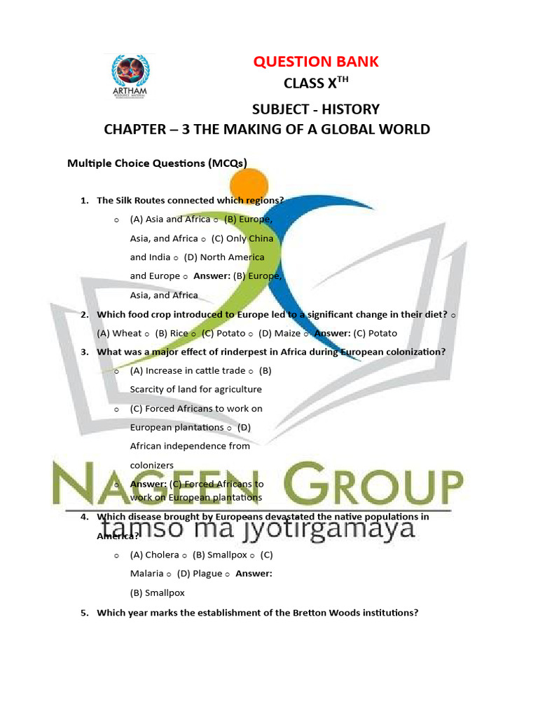 Class 10 History MCQs on Globalization | PDF | Great Depression ...