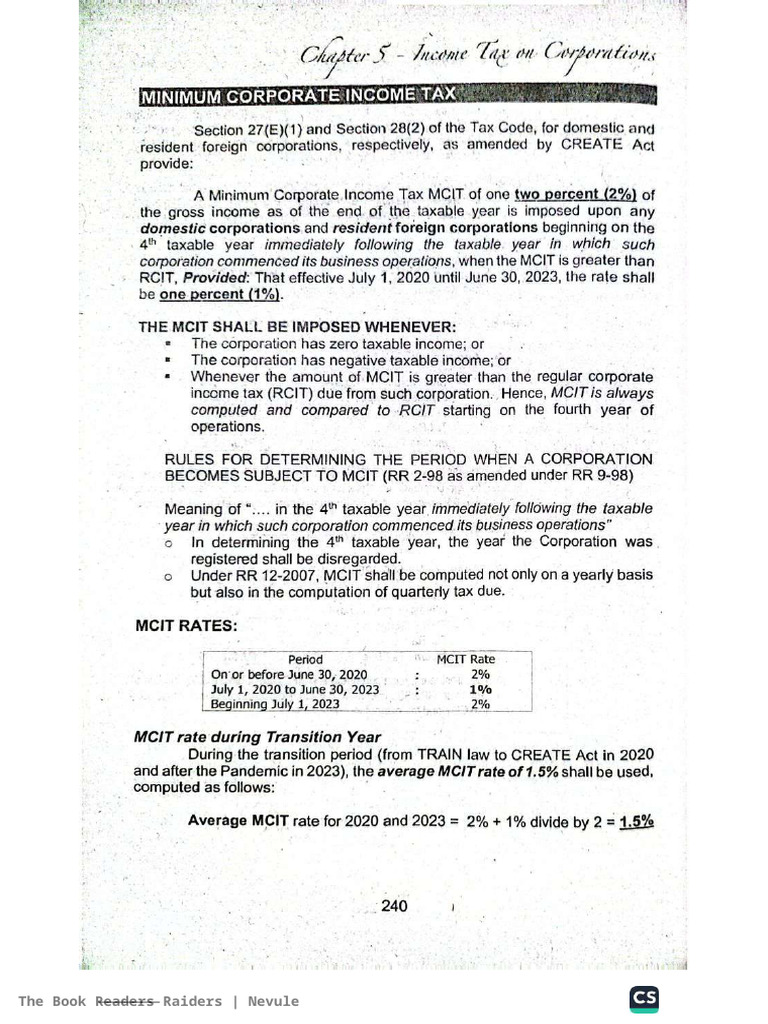 Minimum Corporate Income Tax Guide | PDF | Cost Of Goods Sold | Gross ...
