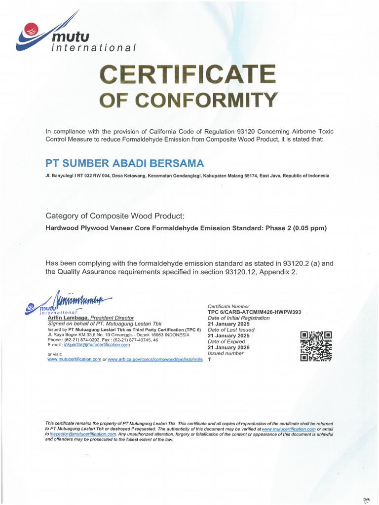 SAB, CARB Certificate | PDF