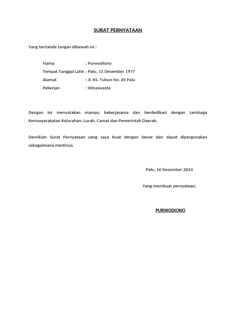 Surat Pernyataan RT | PDF