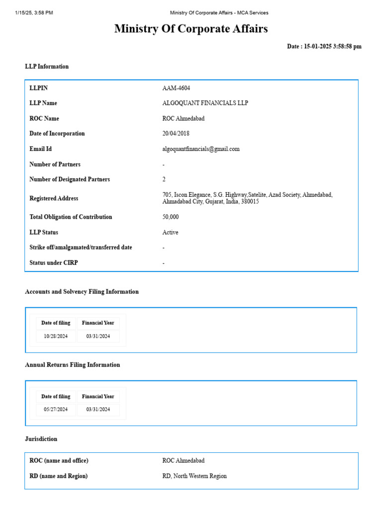 Ministry Of Corporate Affairs - MCA Services | PDF | Business | Private Law