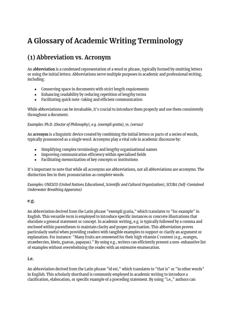 A Glossary of Academic Writing Terminology | PDF | Citation | Essays