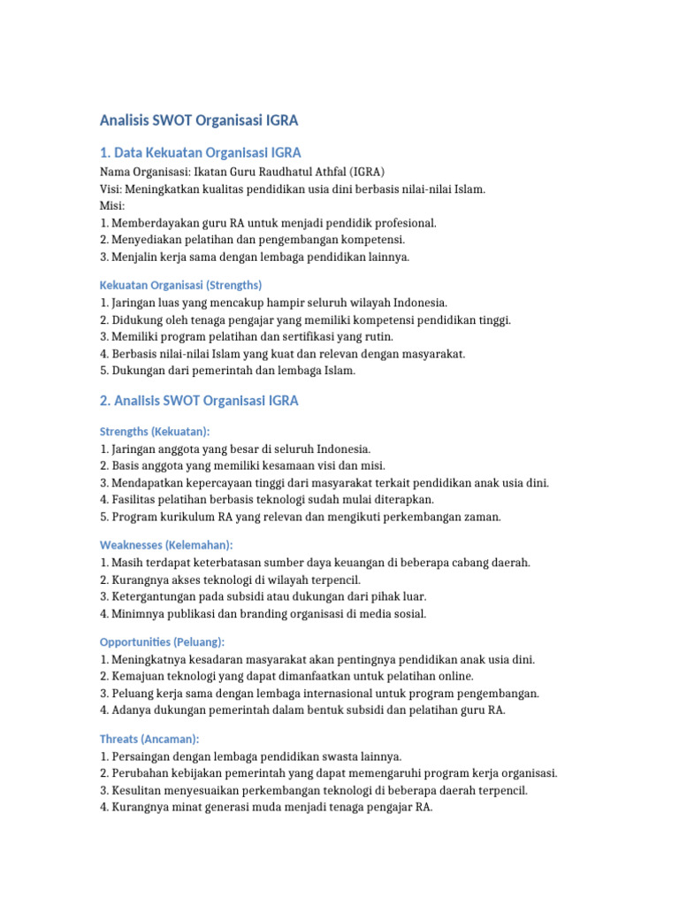 Analisis SWOT IGRA | PDF