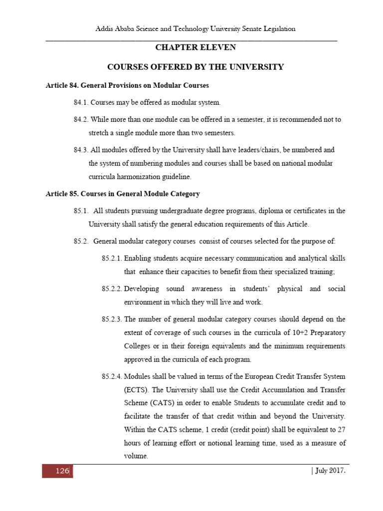 AASTU Senate Legislation - Courses Offered by The University | PDF ...