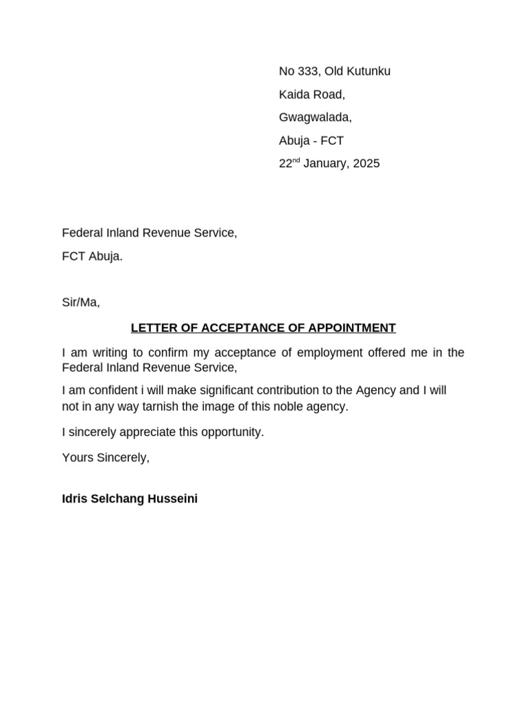 Employment Acceptance Letter | PDF