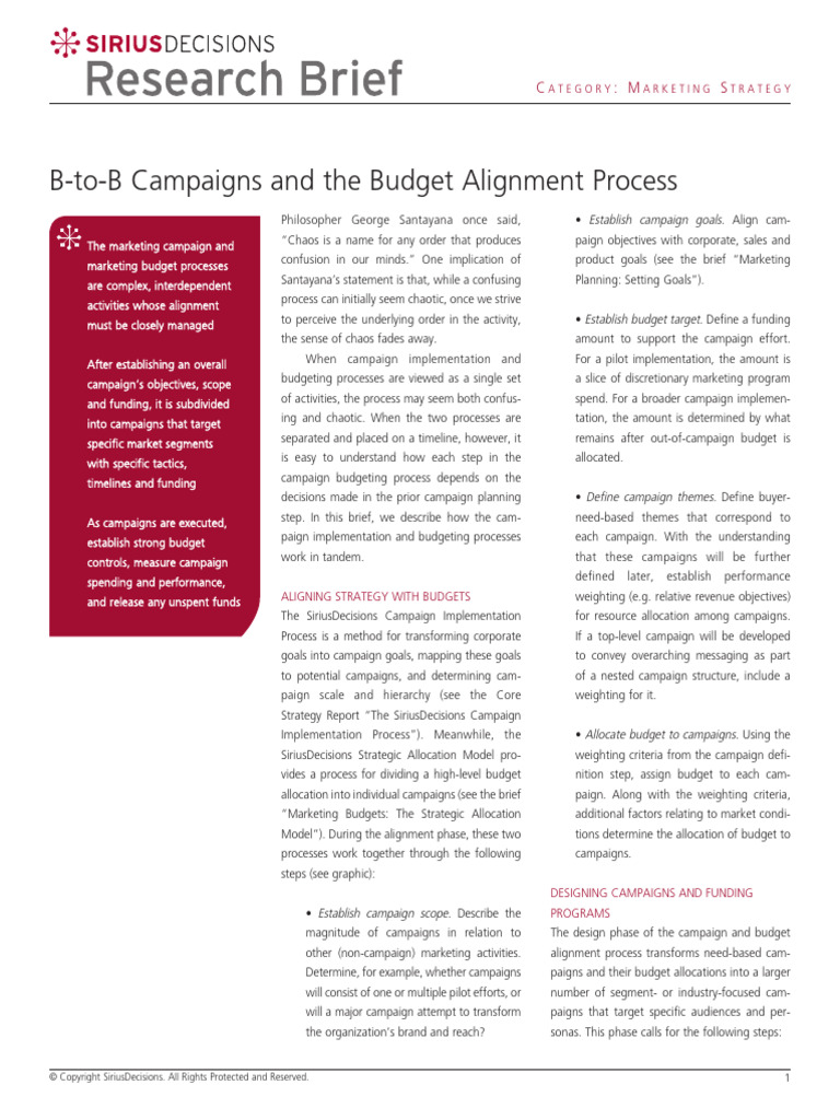 Sirius Research B2B Campaigns and Budget Alignment | PDF | Marketing | Goal