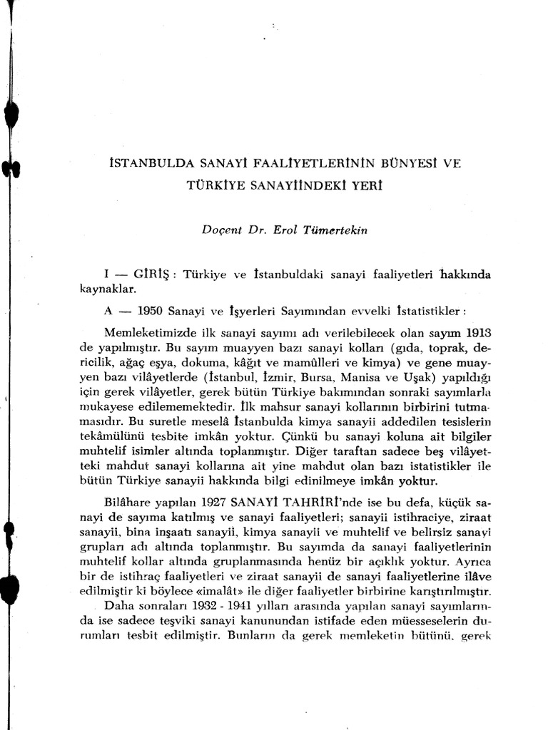 Stanbul'da Sanayi Faaliyetlerinin B - Nyesi Ve T - Rkiye Sanayiindeki Yeri (#5462) - 4807 | PDF