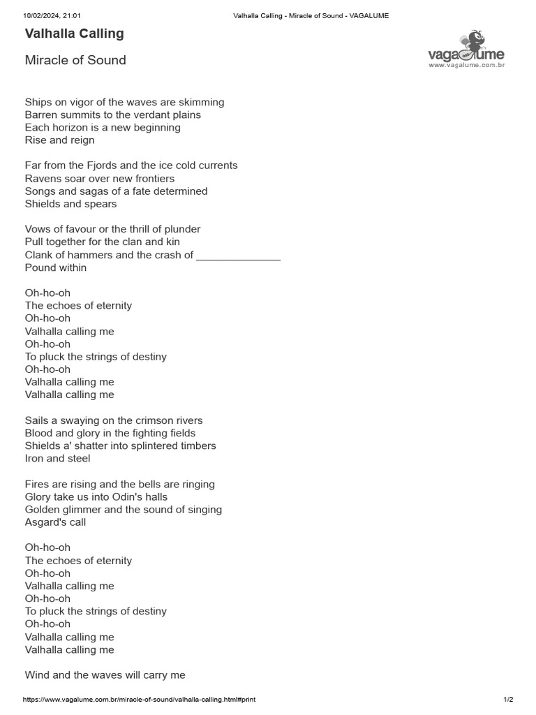 Valhalla Calling Lyrics Overview | PDF
