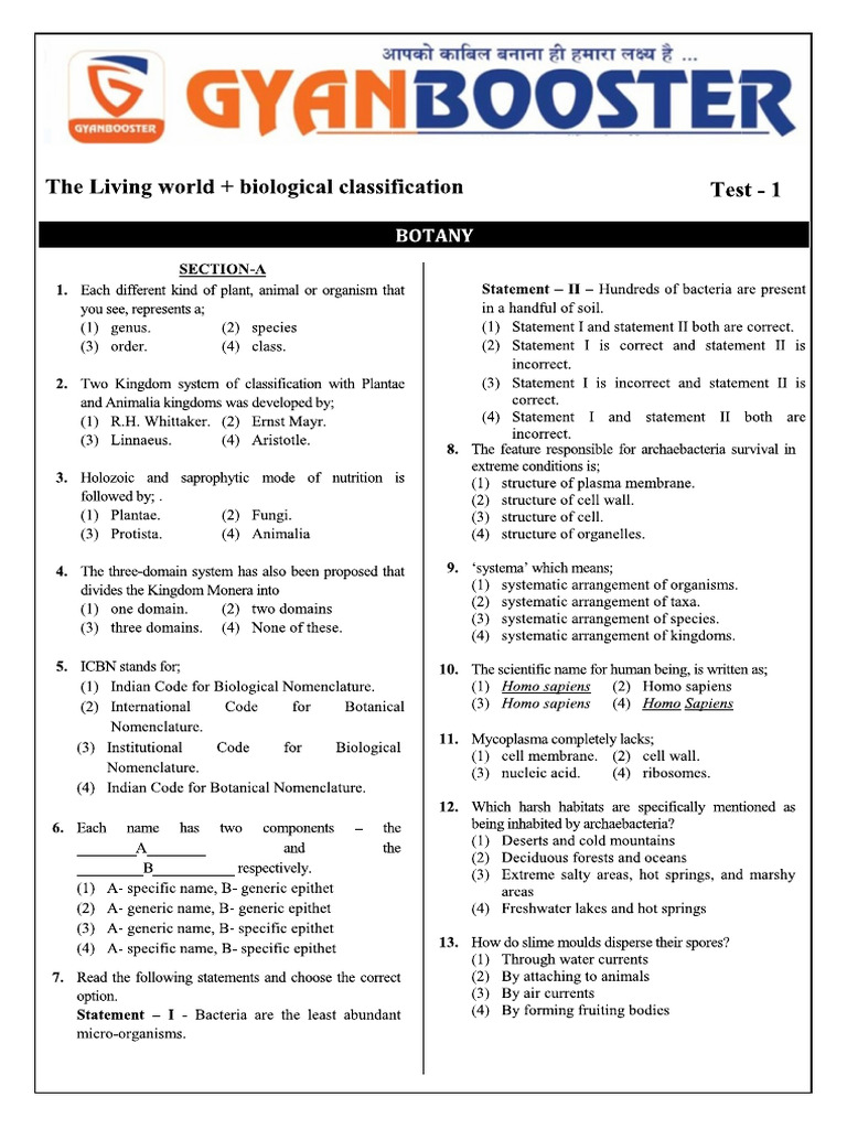 Botany Test The Living World + Biological Classification 15-01-2025 | PDF