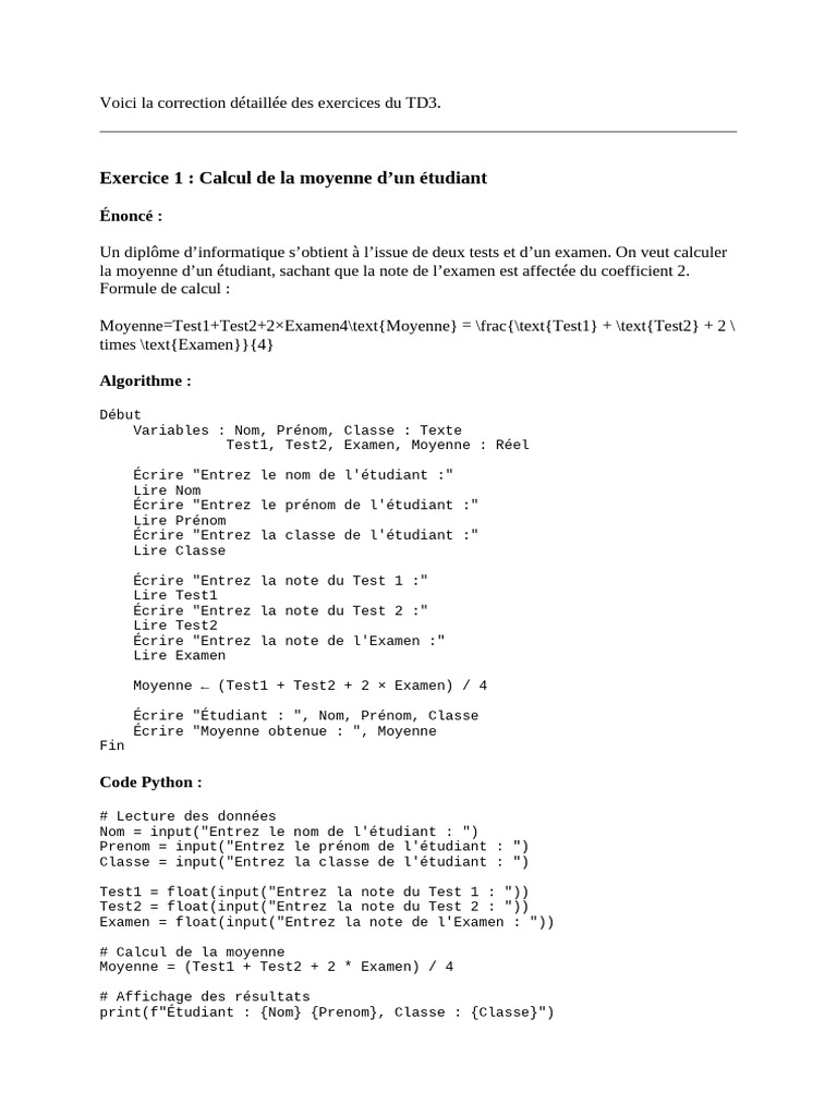 Corrections détaillées des exercices TD3 | PDF | Informatique ...